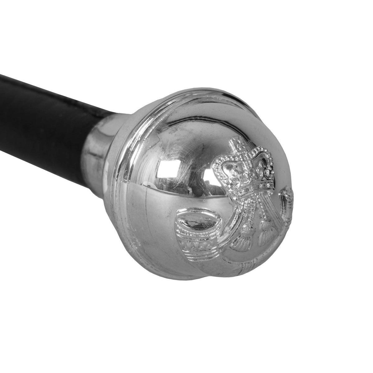 The Rifles - 27" Black Leather Cane - Silver Plate with Tudor Crown ...